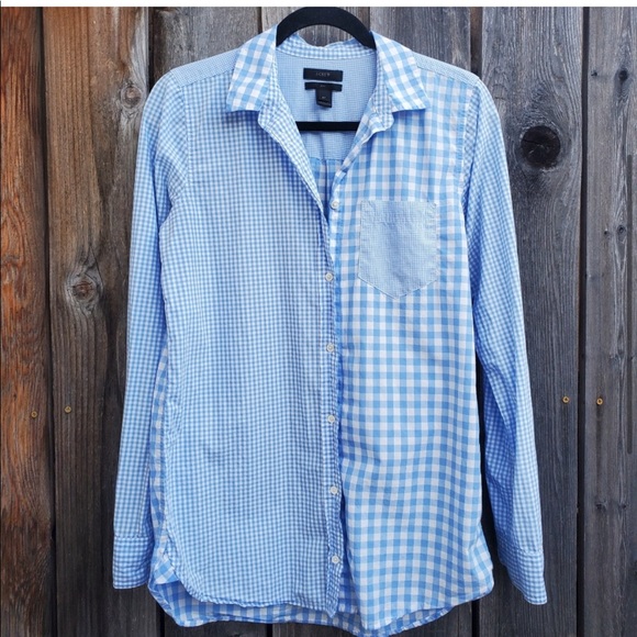 J. Crew | Tops | J Crew Blue White Checkered Plaid Button Down Boy Shirt | Poshmark